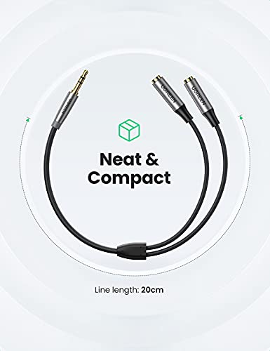 UGREEN Headphone Splitter 3.5mm Aux Splitter 2 Female to 1 Male Audio Y Splitter Stereo Dual Headphone Adapter Compatible with MacBook iPad PC Tablet Laptop TV Phone PS4 Speaker