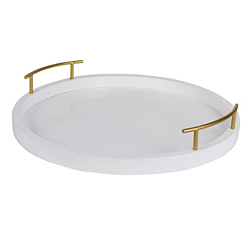 Hanna Roberts Decorative Wood Tray with Gold Metal Handles for Parties, Guests, Occasions, and Special Events (White)