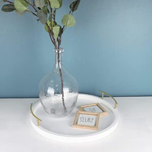 Hanna Roberts Decorative Wood Tray with Gold Metal Handles for Parties, Guests, Occasions, and Special Events (White)