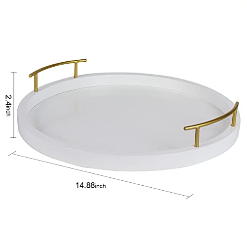 Hanna Roberts Decorative Wood Tray with Gold Metal Handles for Parties, Guests, Occasions, and Special Events (White)