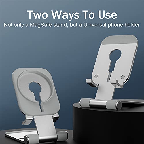 LowGeeker Stand for MagSafe Charger, Foldable Phone Stand Holder Aluminum Alloy Accessories Compatible with iPhone 13/12 Pro/ 13 Pro Max/ 12, Silver(MagSafe Charger Not Included)