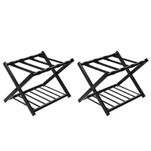 wellfor set of 2 luggage rack with shelf, folding metal luggage holder suitcase rack for guest room, bedroom, hotel (black)