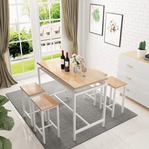 AWQM 5 Pcs Dining Table Set, Modern Bar Table Set with 4 Chair, Home Kitchen Breakfast Table and Chairs Set Ideal for Pub, Living Room, Breakfast Nook, Easy to Assemble