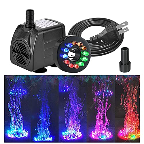 15W 264GPH Submersible Fountain Pump with 12 Colorful LED Lights for Outdoor Pond, Aquarium fish tanks, Water Feature, Statuary Gardens and Hydroponic