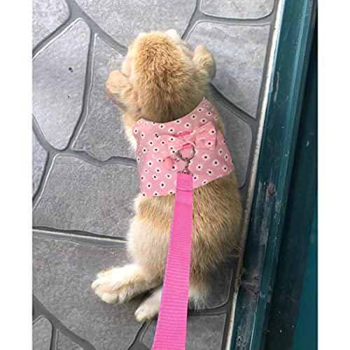 Falltail Adjustable Bunny Harness Leash Rabbit Leash Harness with Bell, Bunnie Vest Harness for Rabbit Ferret Guinea Pig Walking, Pink-Flower, Medium (Pack of 1)