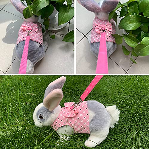 Falltail Adjustable Bunny Harness Leash Rabbit Leash Harness with Bell, Bunnie Vest Harness for Rabbit Ferret Guinea Pig Walking, Pink-Flower, Medium (Pack of 1)