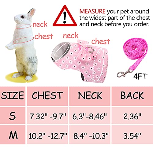 Falltail Adjustable Bunny Harness Leash Rabbit Leash Harness with Bell, Bunnie Vest Harness for Rabbit Ferret Guinea Pig Walking, Pink-Flower, Medium (Pack of 1)