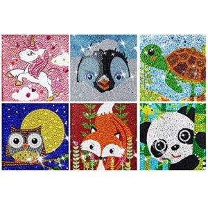 cupmod 6 pieces 5d diamond painting kit for kids, full drill diamond painting kits for beginners diy diamond art craft set for home wall decor 6x6 inch