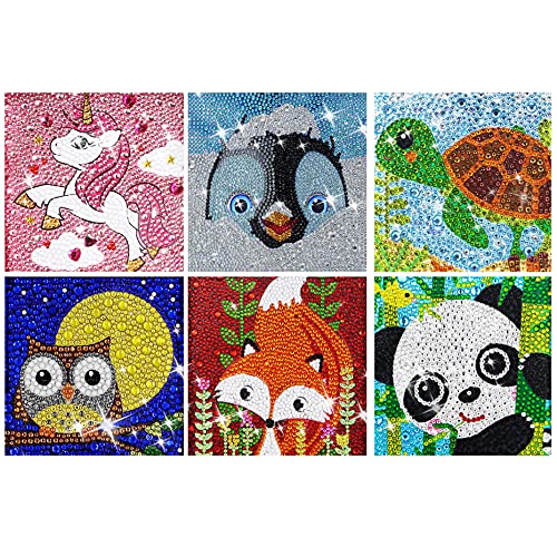 cupmod 6 Pieces 5D Diamond Painting Kit for Kids, Full Drill Diamond Painting Kits for Beginners DIY Diamond Art Craft Set for Home Wall Decor 6x6 inch