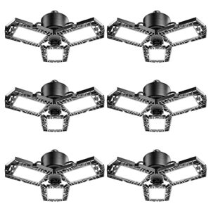 6-pack led garage lights, 50w led shop light with 3 ultra bright adjustable panels, 5000lm 6500k deformable ceiling lights for garage, attic, basement, e26/e27 base