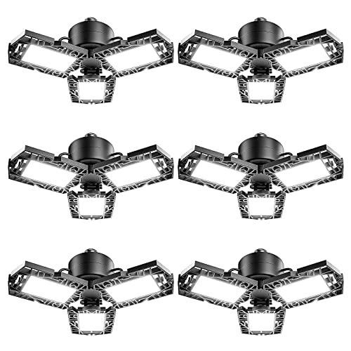 6-Pack LED Garage Lights, 50W LED Shop Light with 3 Ultra Bright Adjustable Panels, 5000LM 6500K Deformable Ceiling Lights for Garage, Attic, Basement, E26/E27 Base