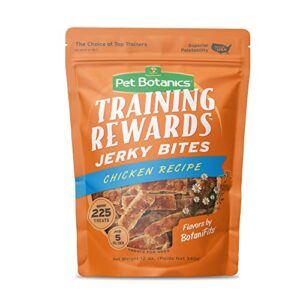 pet botanics high protein jerky bites training rewards, low calorie dog treats made in the usa, chicken recipe 12 oz.