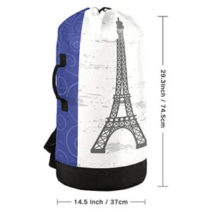 Eiffel Tower On France Flag Laundry Backpack Bag with Drawstring Closure Waterproof Laundry Bag Laundry Hamper Clothes Storage for College Travel Laundromat Apartment