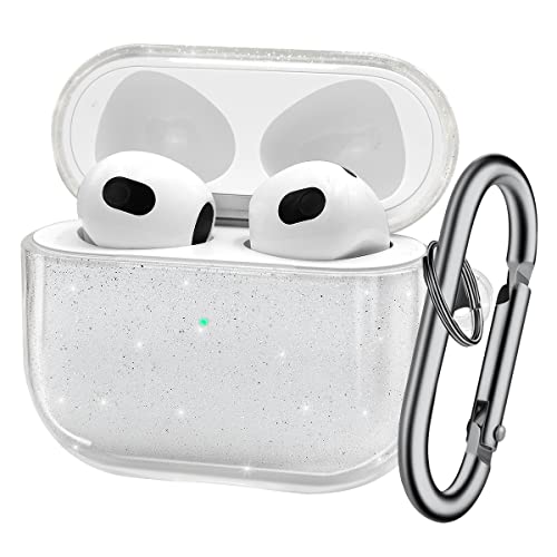 Fingic Compatible with AirPods 3rd Generation Case, AirPods 3 Case Glitter Sparkle Cover with Keychain Full Body Protective Stylish Shockproof Soft TPU for AirPods 3 Case 2021, Clear