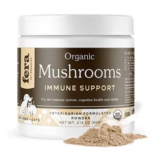 fera pet organics allergy and immune support mushrooms supplement blend for dogs and cats - cognitive health, vitality, and immune support booster - 120 servings, 60g