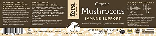 FERA PET ORGANICS Allergy and Immune Support Mushrooms Supplement Blend for Dogs and Cats - Cognitive Health, Vitality, and Immune Support Booster - 120 Servings, 60g