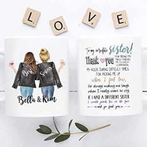 Custom Sister Mug from Sister, Sister Coffee Mug with Names, Personalized Sisters Cups, Christmas or Birthday Gifts for Sister from Sister, Sister Moving Away Mug, 11 or 15 Oz