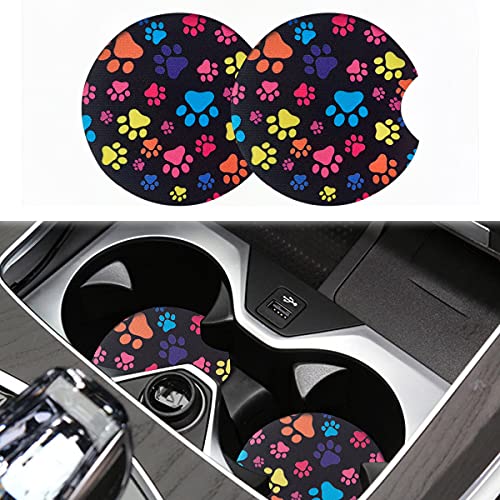 LHYDAOOQ Dog Paw Print Car Coasters, Car Coasters for Cup Holders 2 Pack Paw Print Car Insert Coasters, Car Cup Holder Coasters 2.75 Inch, Car Coasters for Women.