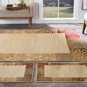 Tayse Sedona Beige 3 Piece Area Rug Set for Home, Room, and Decor - Transitional, Floral