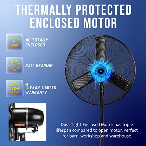 Tornado 30 Inch Commercial Industrial Oscillating Stationary Waterproof Pedestal Electric Fan cETL Safety Listed - 2 Years Limited Warranty