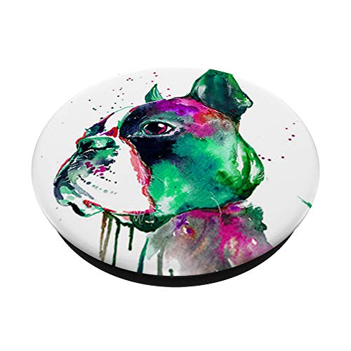 Cute Boston Terrier Dog Watercolor Paint Design on White PopSockets Swappable PopGrip