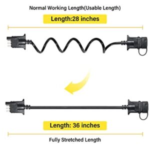 Oyviny 4 Way Flat Trailer Extension Coiled Cable 3 Feet 4 Pin Male and Female Wiring Harness Adapter 36" Stretchable Coiled Extension Wiring Cable with Dust Cover Plug & Play Connector 18 Guage