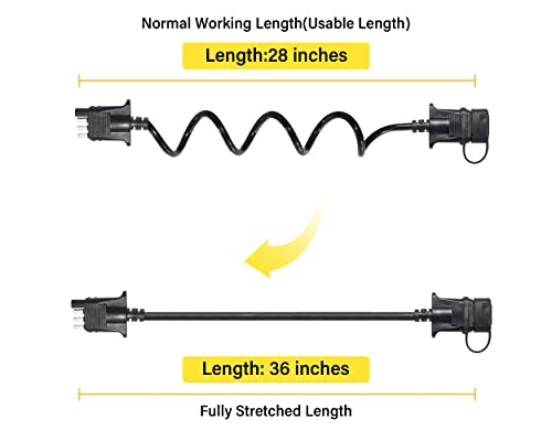 Oyviny 4 Way Flat Trailer Extension Coiled Cable 3 Feet 4 Pin Male and Female Wiring Harness Adapter 36" Stretchable Coiled Extension Wiring Cable with Dust Cover Plug & Play Connector 18 Guage