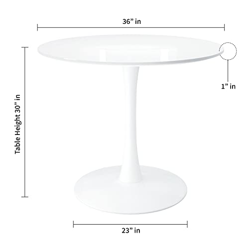 Aron Living Rose Contemporary 36" Mid-Century Wood Top Dining Table in White