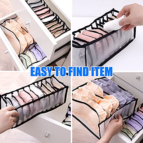 Underwear Drawer Organizer, Drawer Organizers 3 Packs Organizer, 6/7/11Cell Foldable Closet Organizers Storage Boxes for Underwear, Socks, Clothes, Stockings, Scarves, Ties and Bras (Black）