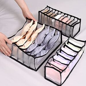 Underwear Drawer Organizer, Drawer Organizers 3 Packs Organizer, 6/7/11Cell Foldable Closet Organizers Storage Boxes for Underwear, Socks, Clothes, Stockings, Scarves, Ties and Bras (Black）