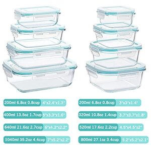 Vtopmart 8 Pack Glass Food Storage Containers with Lids, Glass Meal Prep Containers, Airtight Glass Bento Boxes with Leak Proof Locking Lids, for Microwave, Oven, Freezer and Dishwasher