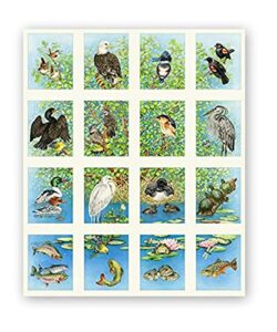 freshwater wildlife bird fish frog cotton fabric 24x44" panel"