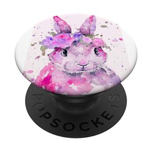 cute watercolor rabbit design colorful artistic on white popsockets swappable popgrip