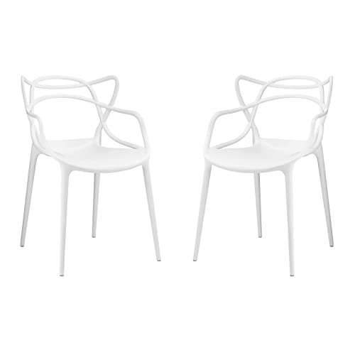 Aron Living Monte 18" Mid-Century Plastic Dining Chairs in White (Set of 2)