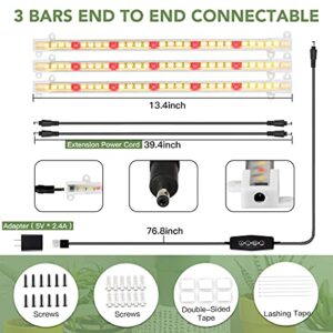 GYTF LED Grow Light Strips, 3500K 90-Bulb Full Spectrum Dimmable Plant Growing Lamp Bars with Auto ON/Off Timer for Indoor Plants Succulents Seeds Starting Hydroponics, Extendable Design