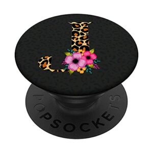 leopard cheetah animal print flower letter j monogram popsockets swappable popgrip