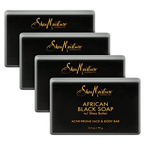 SheaMoisture Face and Body Bar for Oily, Blemish-Prone Skin African Black Soap Paraben Free, facial cleanser, 3.5 Ounce (Pack of 4)