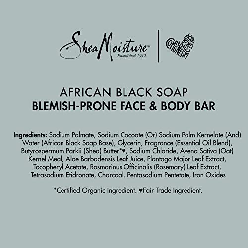 SheaMoisture Face and Body Bar for Oily, Blemish-Prone Skin African Black Soap Paraben Free, facial cleanser, 3.5 Ounce (Pack of 4)