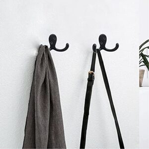 MsBong Coat Hooks Hardware, 10Pcs Wall Hooks Heavy Duty Hooks for Hanging Coats No Rust Double Robe Hooks Wall Mounted for Key, Towel, Bags, Cup, Hat (Black)