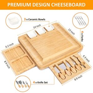 FamRica Charcuterie Board Set Cheese Board with 2 Drawers, Bamboo Cheese Tray Serving Board - Unique Mothers Day Gifts, Wedding, Housewarming, Birthday Gifts