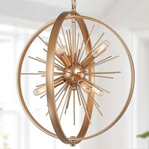 classy leaves gold chandelier, 6-light modern globe chandelier, starburst gold pendant light fixture with rotatable framework for kitchen island, foyer, dining room & entryway, 18’’ d x 20.5’’ h