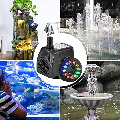 15W 1000L/H Submersible Fountain Water Pump with 12 Colorful LED Lights, Mushroom and Blossom Spray Head for Aquarium Fish Tank, Pond,Outdoor Fountain, Water Feature, Statuary Gardens