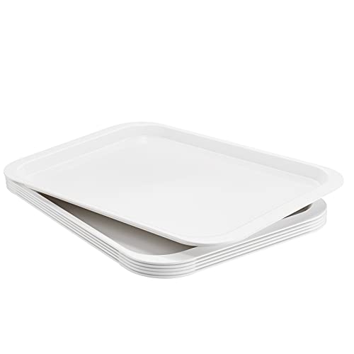 HSDT Melamine Serving Trays White 17.1x12.2 Inch Rectangle Cafeteria Fast Food Trays Breakfast Lunch Dinner Trays for Eating Set of 6,PFW-174122-06