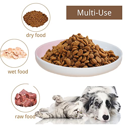 Ceramic Shallow Cat Food Dish, Cat Wet Food and Raw Meat Flat Cat Bowls; Stress Relief of Whisker Fatigue Cat Dishes, Wide Plate for Kittens Small Animals and Short Legged Munchkin Cat Set of 2