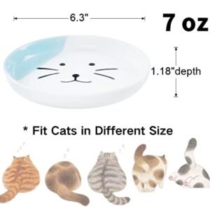 Ceramic Shallow Cat Food Dish, Cat Wet Food and Raw Meat Flat Cat Bowls; Stress Relief of Whisker Fatigue Cat Dishes, Wide Plate for Kittens Small Animals and Short Legged Munchkin Cat Set of 2