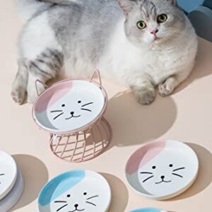 Ceramic Shallow Cat Food Dish, Cat Wet Food and Raw Meat Flat Cat Bowls; Stress Relief of Whisker Fatigue Cat Dishes, Wide Plate for Kittens Small Animals and Short Legged Munchkin Cat Set of 2