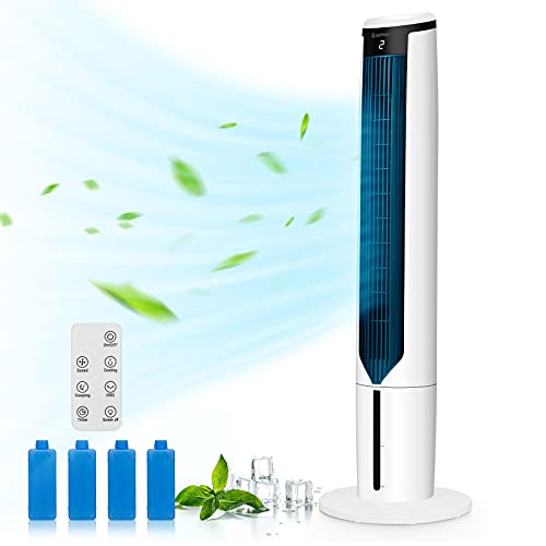 COSTWAY Evaporative Cooler, Include Remote Control, 4 Ice Packs, Portable Bladeless Swamp Cooler with 3 Modes, 3 Speeds, 9H Timer, LED Display, Evaporative Air Cooler for Room Indoor Use Bedroom