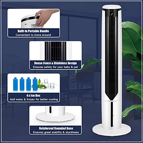 COSTWAY Evaporative Cooler, Include Remote Control, 4 Ice Packs, Portable Bladeless Swamp Cooler with 3 Modes, 3 Speeds, 9H Timer, LED Display, Evaporative Air Cooler for Room Indoor Use Bedroom