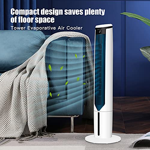 COSTWAY Evaporative Cooler, Include Remote Control, 4 Ice Packs, Portable Bladeless Swamp Cooler with 3 Modes, 3 Speeds, 9H Timer, LED Display, Evaporative Air Cooler for Room Indoor Use Bedroom