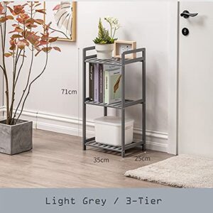 IOTXY Adjustable Multifunctional Shelving Unit - Medium 5-Tier Bamboo Freestanding Shelf, Bathroom Towel Storage Shelves, Living Room Open Bookshelf, Kitchen Organizer, Entryway Shoe Rack, Light Grey